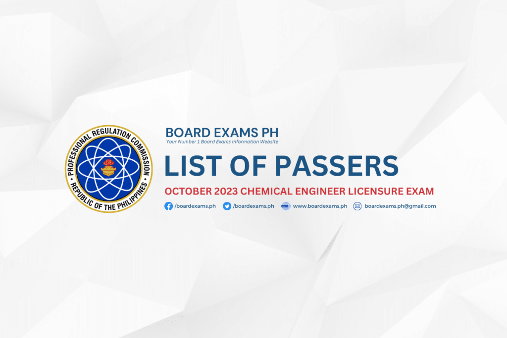 LIST OF PASSERS: October 2023 Chemical Engineer Licensure Exam (Chem ...